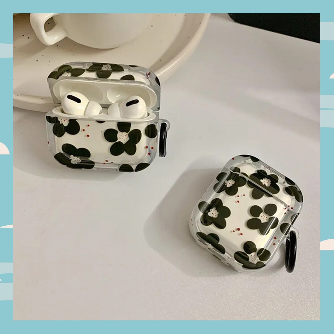 Black Flowers Pattern Airpods Case-black Floral Airpods Pro Case-cute ...