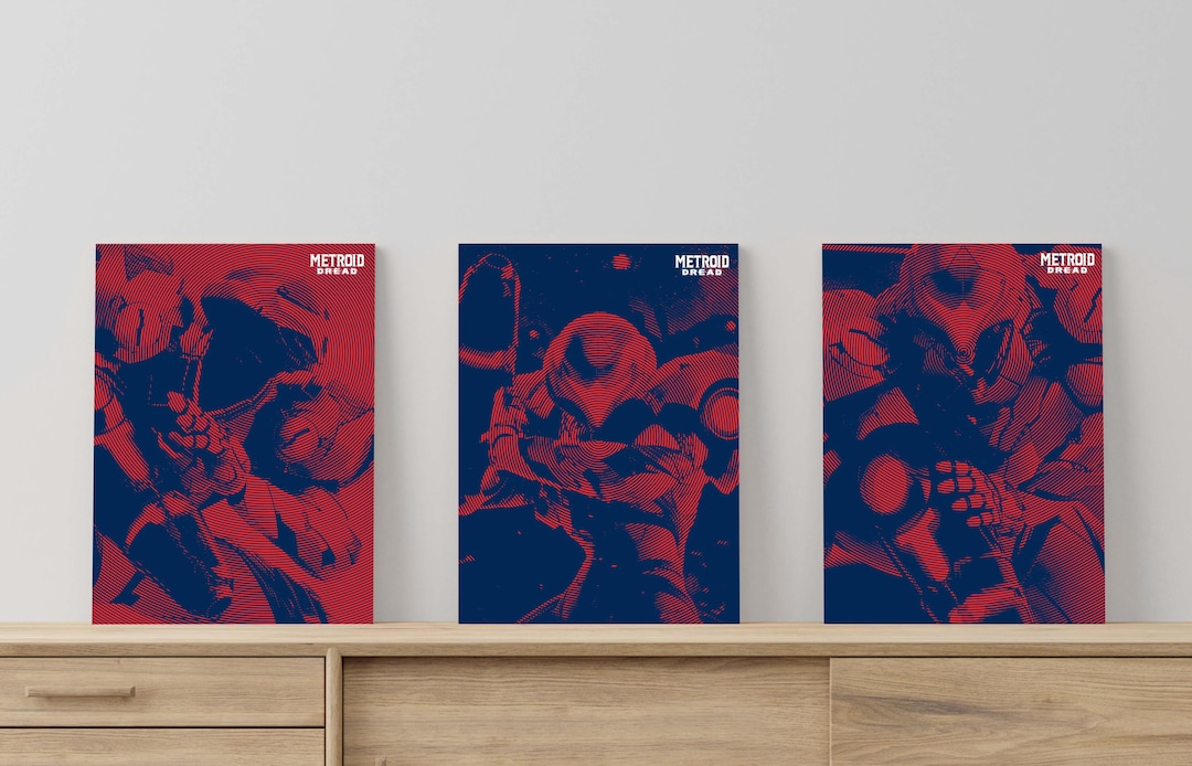 Samus Aran Halftone Art Poster Set: Metroid Dread Gaming Decor (digital ...