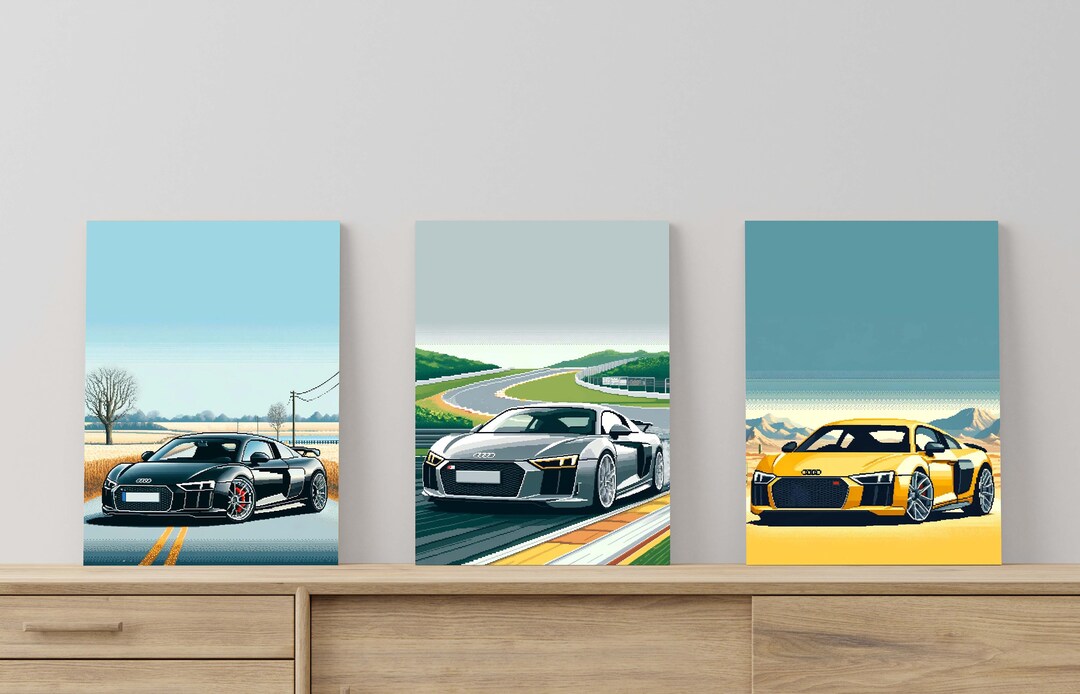 Audi R8 Pixel Art Poster Set of 3, Gaming Room Wall Art, Audi R8 Poster ...