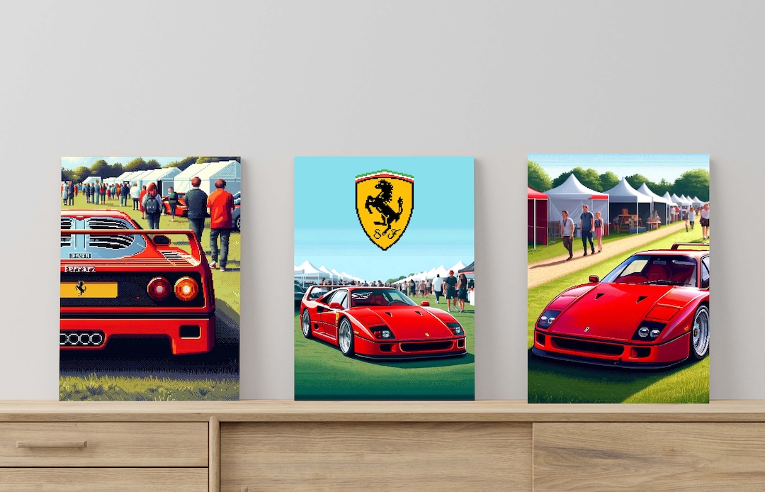 Ferrari F40 Pixel Art Poster Set of 3, Gaming Room Wall Art, Ferrari ...