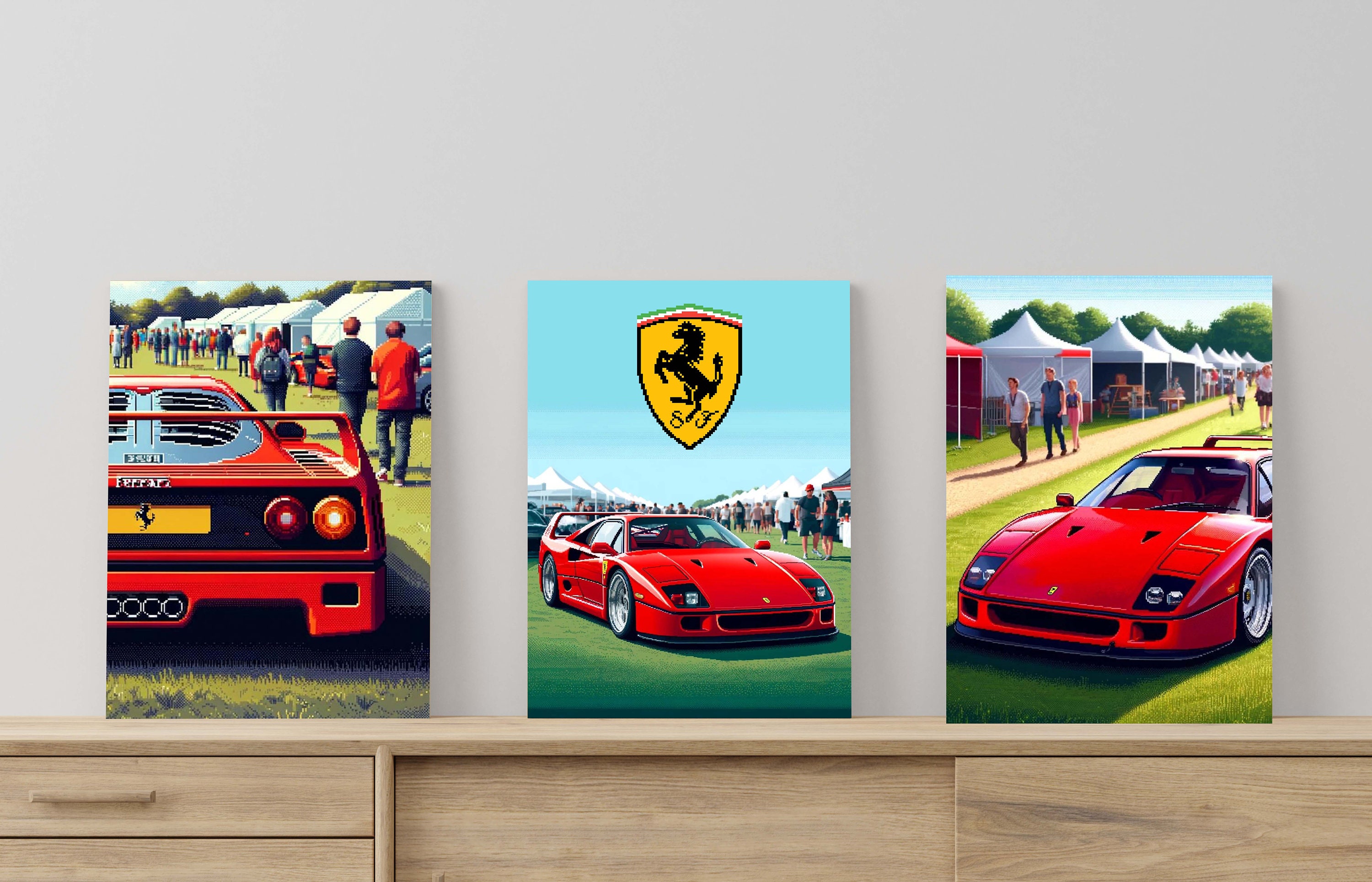 Ferrari F40 Pixel Art Poster Set of 3, Gaming Room Wall Art, Ferrari ...