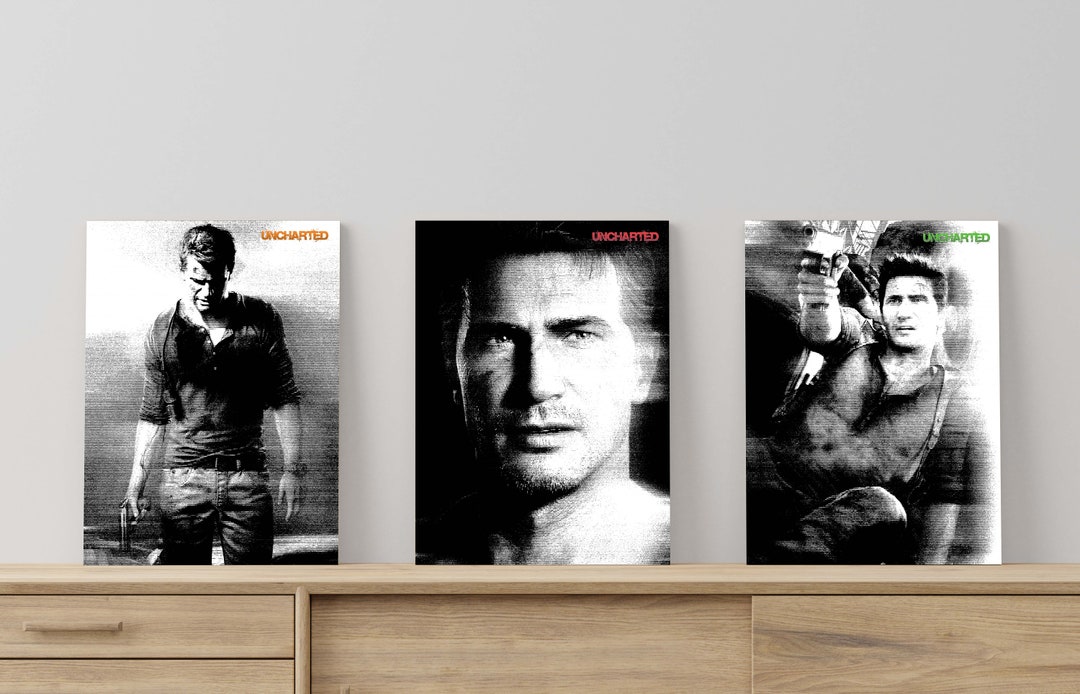 Nathan Drake Grunge Scans Art Poster Set of 3, Gaming Room Wall Art ...