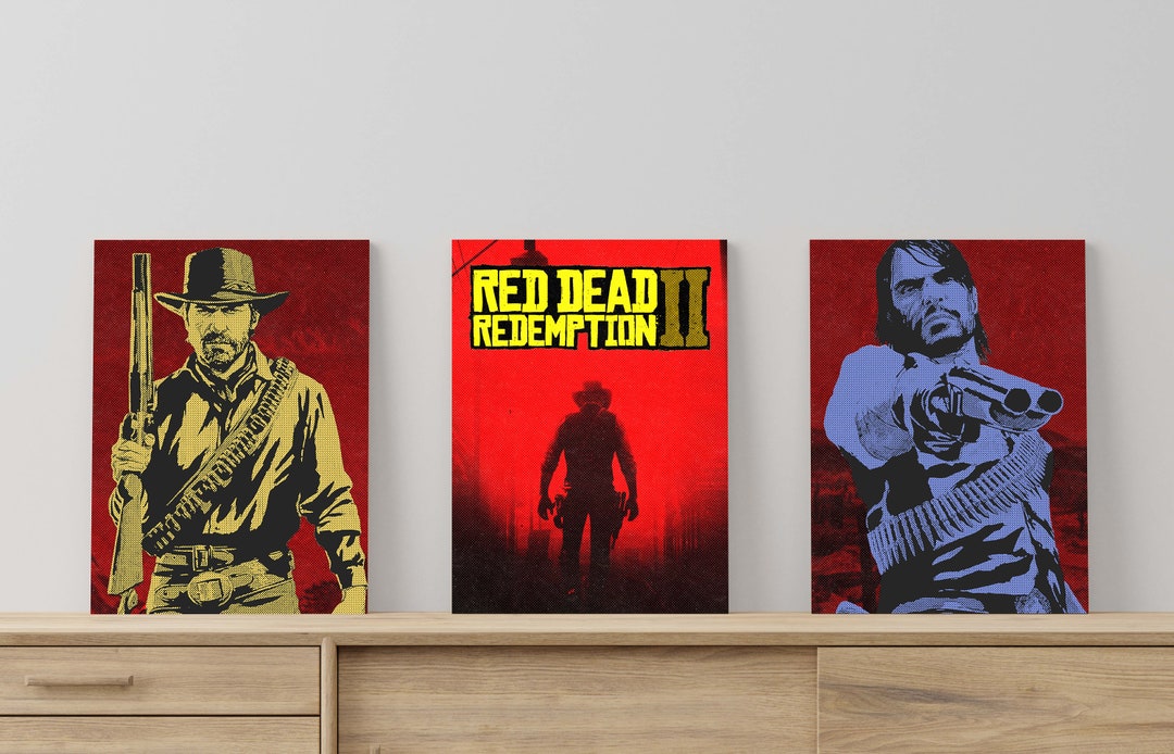 Red Dead Redemption 2 Halftone Art Poster Set of 3, Gaming Room Wall ...