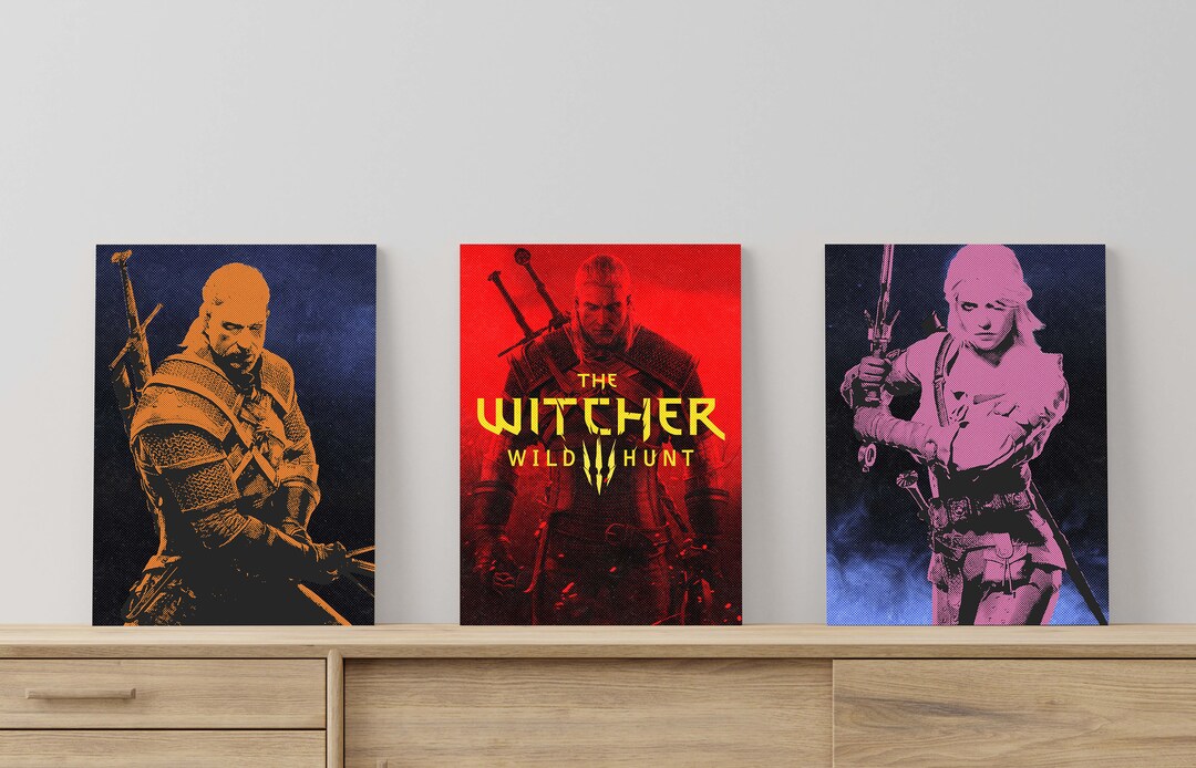 The Witcher 3 Halftone Poster Set: Minimalist Gaming Room Decor ...