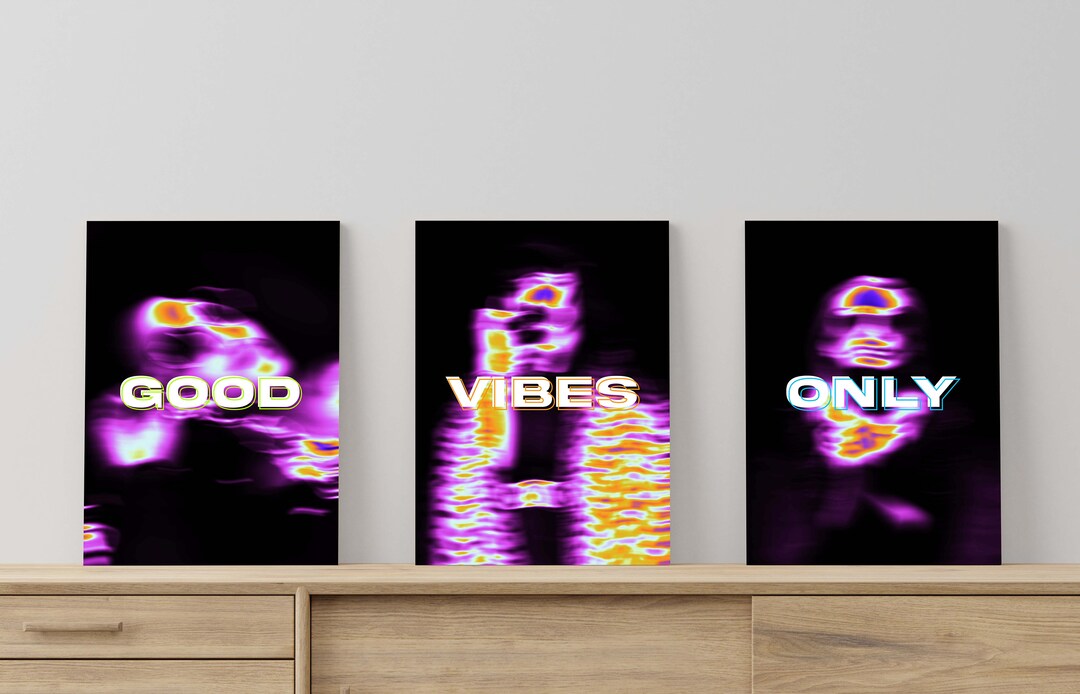 Good Vibes Only Heatmap Art Poster Set of 3, Gaming Room Wall Art ...
