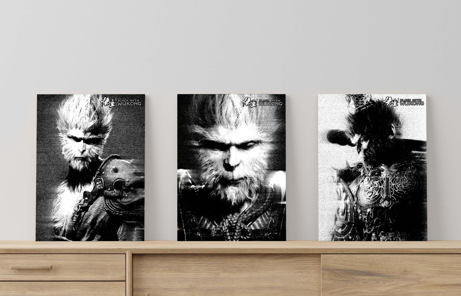 Black Myth Wukong Grunge Scans Art Poster Set of 3, Gaming Room Wall ...
