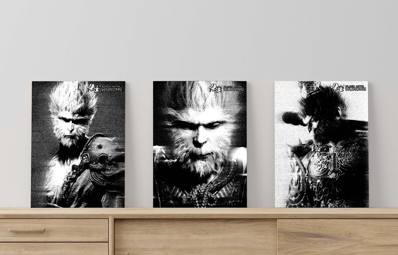 Black Myth Wukong Grunge Scans Art Poster Set of 3, Gaming Room Wall ...