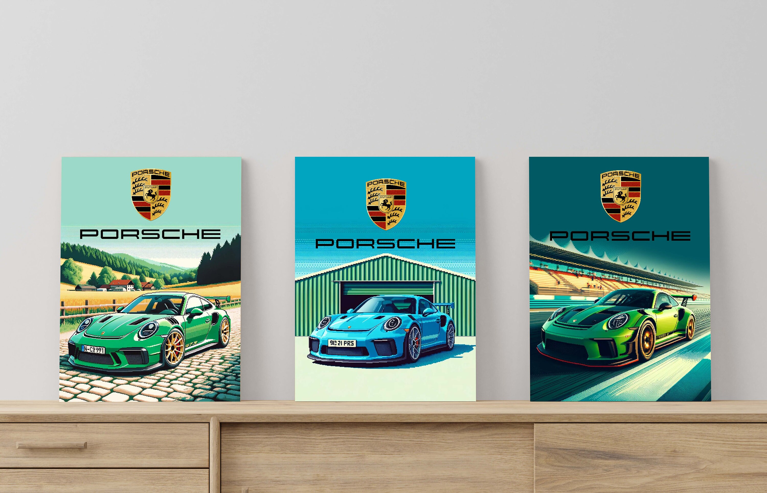 Porsche 911 GT3 Pixel Art Poster Set of 3, Gaming Room Wall Art ...