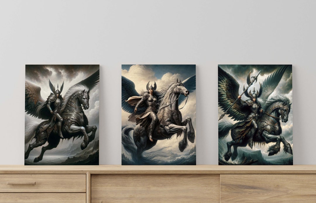 Winged Knights Oil Painting Art Poster Set: Fantasy Home Decor (digital ...