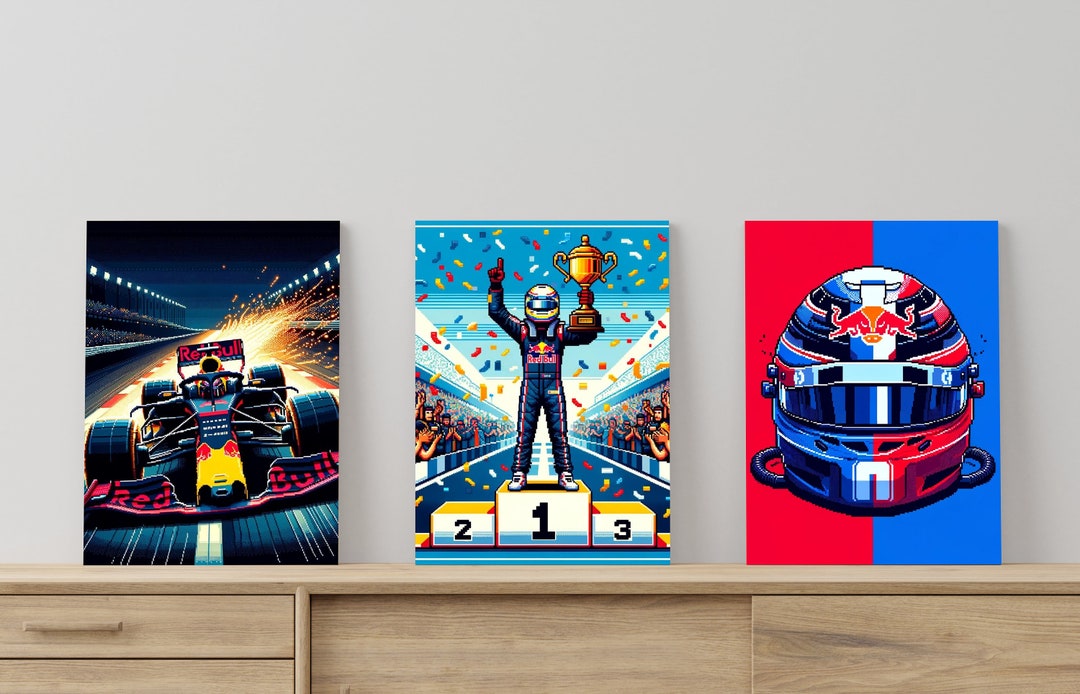 Formula 1 Pixel Art Poster Set of 3, Gaming Room Wall Art, Redbull F1 ...