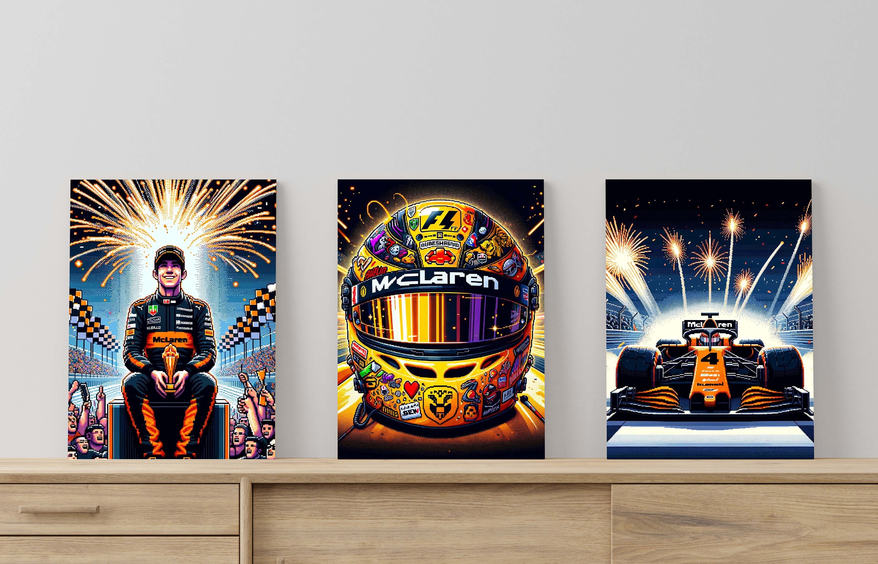 Formula 1 Pixel Art Poster Set of 3, Gaming Room Wall Art, Mclaren F1 ...