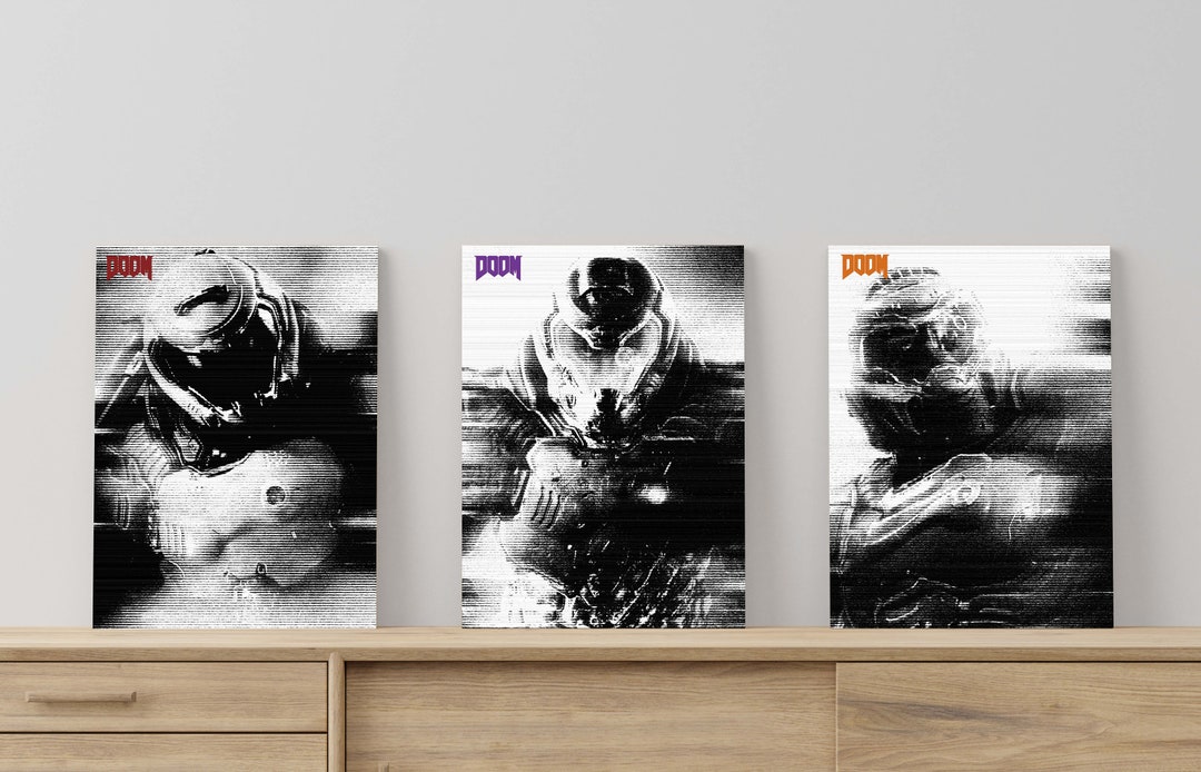 Doomguy Grunge Scans Art Poster Set of 3, Gaming Room Wall Art, Doom ...