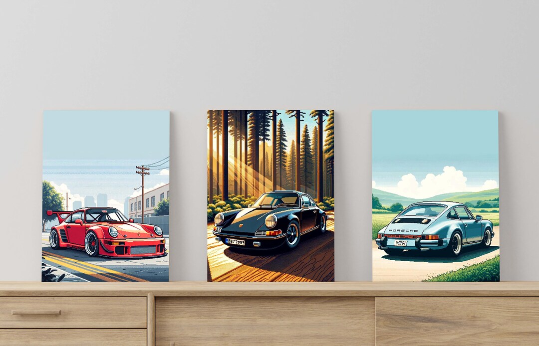 Porsche Carrera Pixel Art Poster Set of 3, Gaming Room Wall Art ...