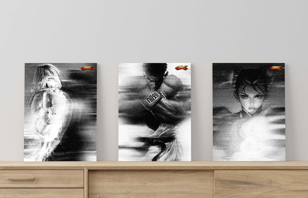 Street Fighter Grunge Scans Art Poster Set of 3, Gaming Room Wall Art ...
