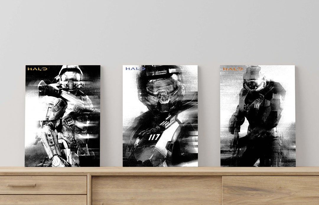 HALO Master Chief Grunge Scans Art Poster Set of 3, Gaming Room Wall ...
