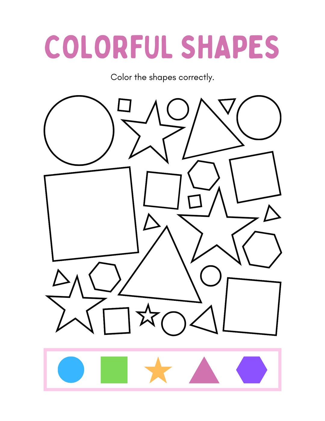 Coloring Shapes Worksheet - Etsy