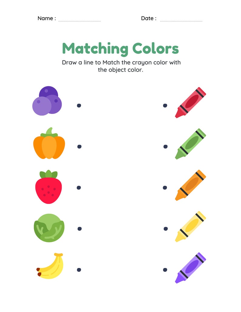 Color Matching Worksheet - Etsy
