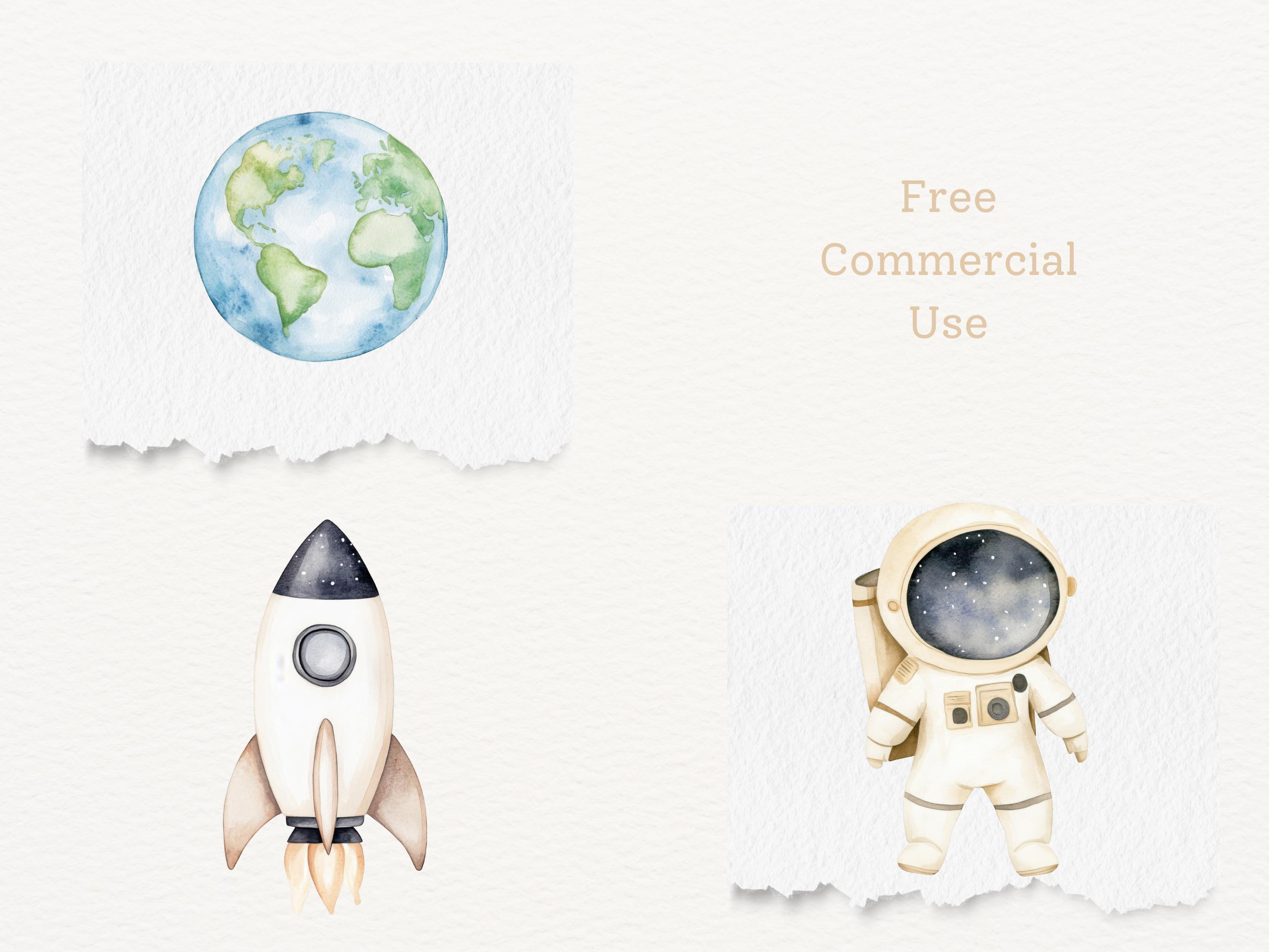 Cute Space Astronaut Watercolor Clipart Bundle, Printable Planet ...