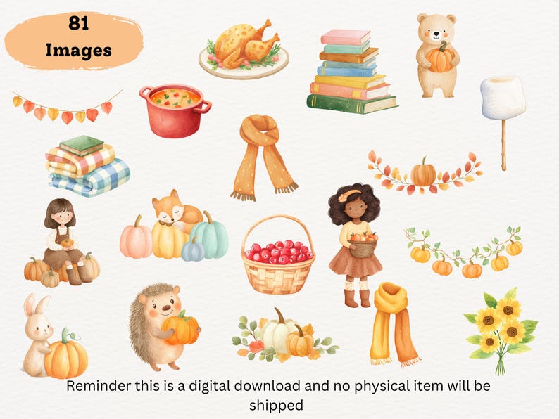Cute Cozy Fall Watercolor Clipart Bundles, Printable Boho Autumn ...