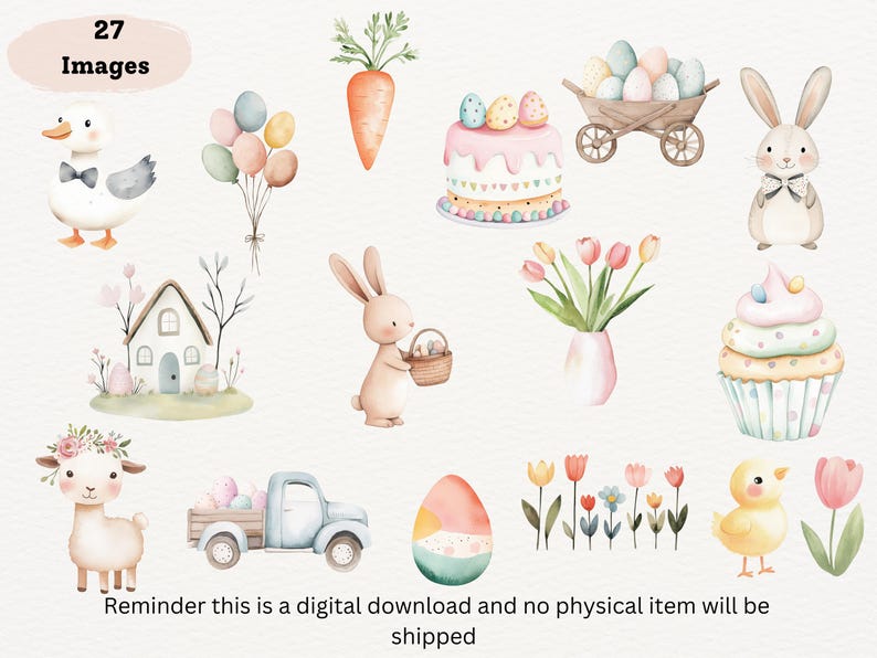 Cute Pastel Easter Watercolor Clipart Bundle, Colorful Floral Spring ...