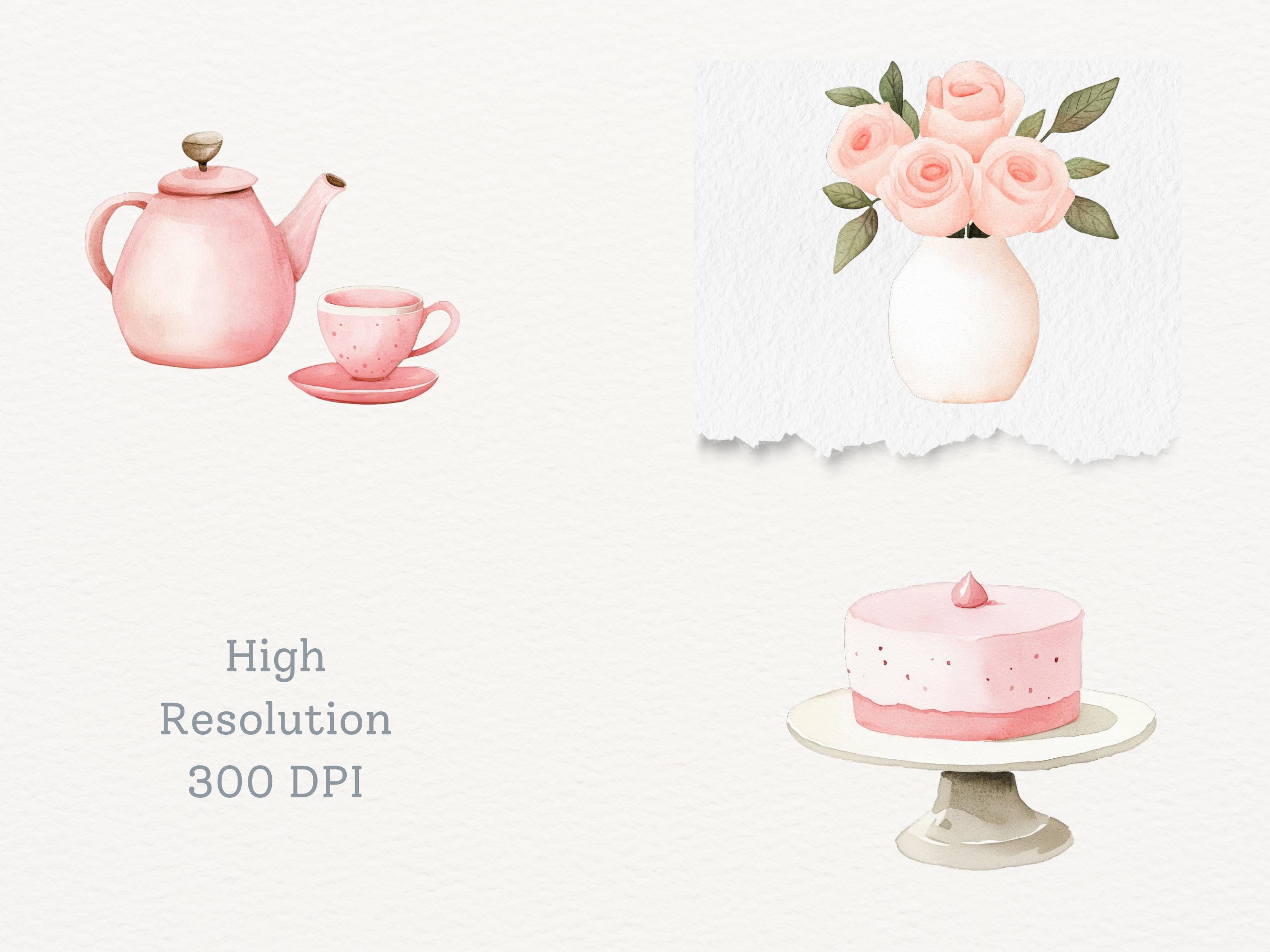 Cute Pink Tea Party Watercolor Clipart Bundle, Boho Spring Picnic ...