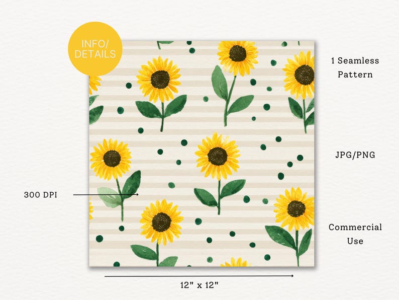 Watercolor Sunflower Digital Pattern, Cute Summer Floral Repeating Tile ...