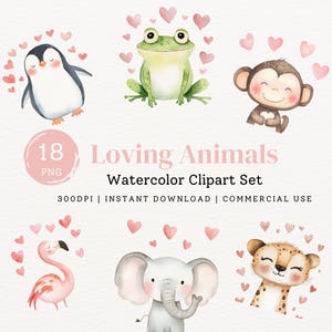 Cute Loving Safari Animal Watercolor Clipart Bundle, Printable ...