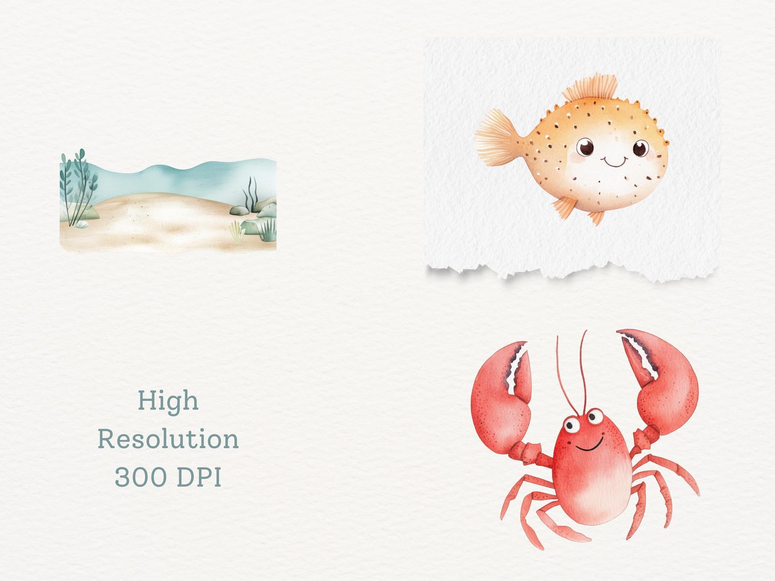 Cute Deep Sea Ocean Creatures Watercolor Clipart Bundles, Printable ...