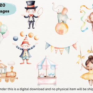 Cute Circus Watercolor Clipart Bundle, Adorable Carnival Animals ...
