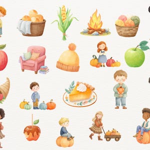 Cute Cozy Fall Watercolor Clipart Bundles, Printable Boho Autumn ...