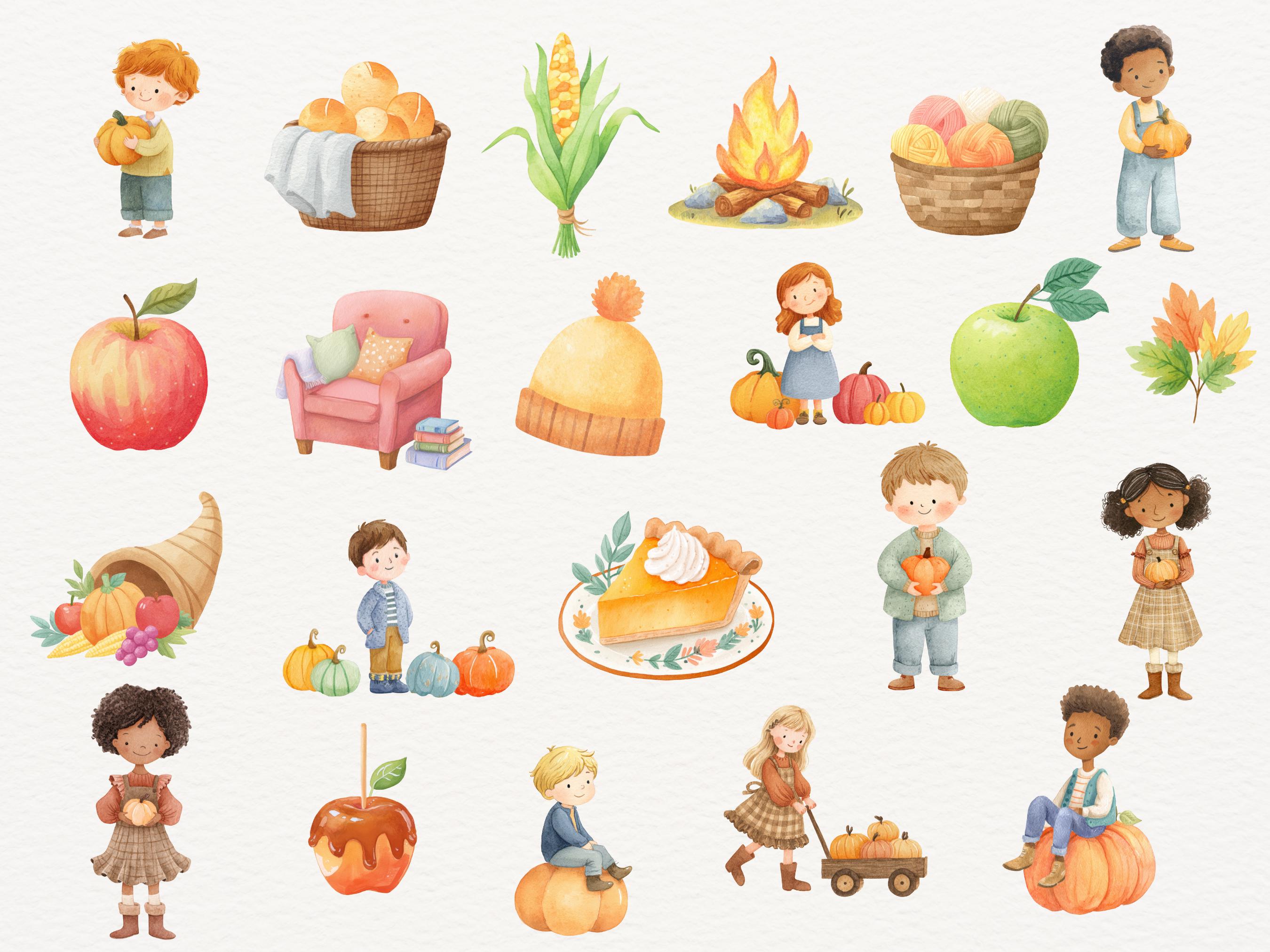 Cute Cozy Fall Watercolor Clipart Bundles, Printable Boho Autumn ...