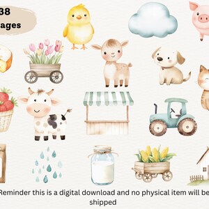 Cute Farm Watercolor Clipart Bundle, Baby Animals Digital Sticker ...