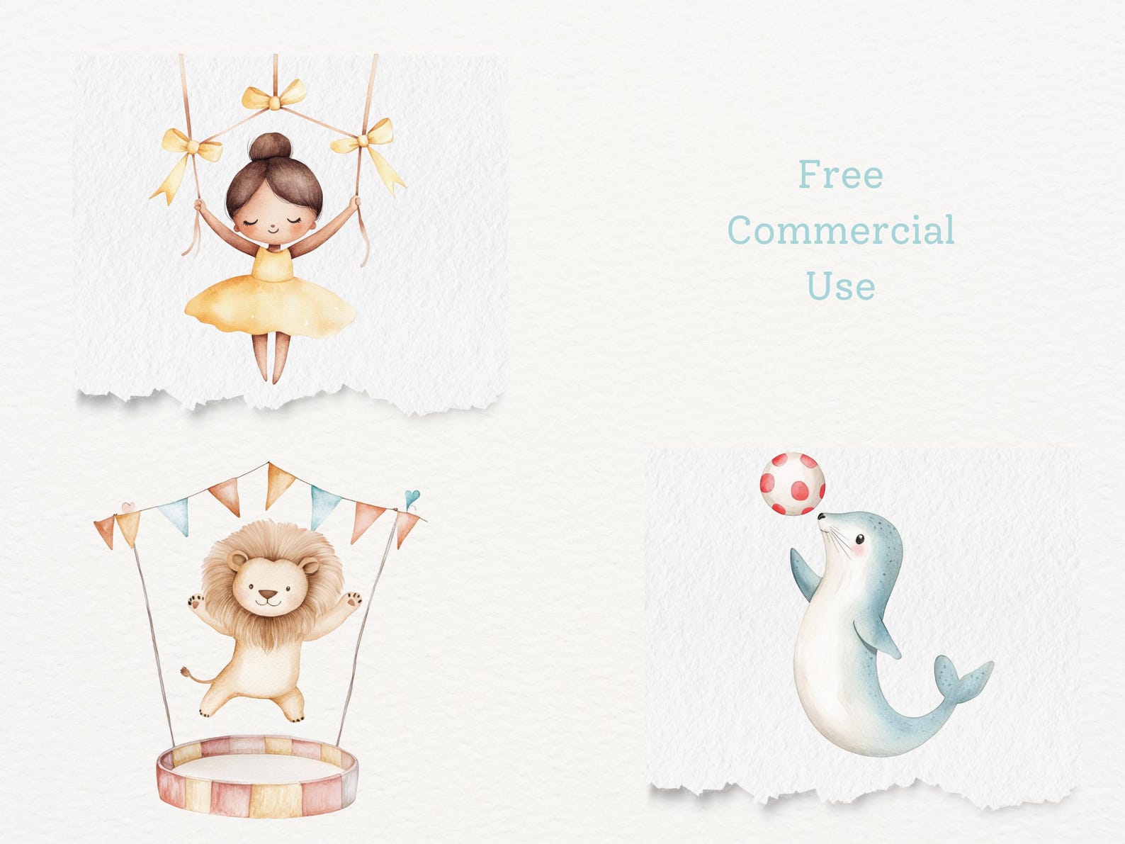 Cute Circus Watercolor Clipart Bundle, Adorable Carnival Animals ...