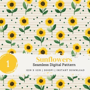 Watercolor Sunflower Digital Pattern, Cute Summer Floral Repeating Tile ...