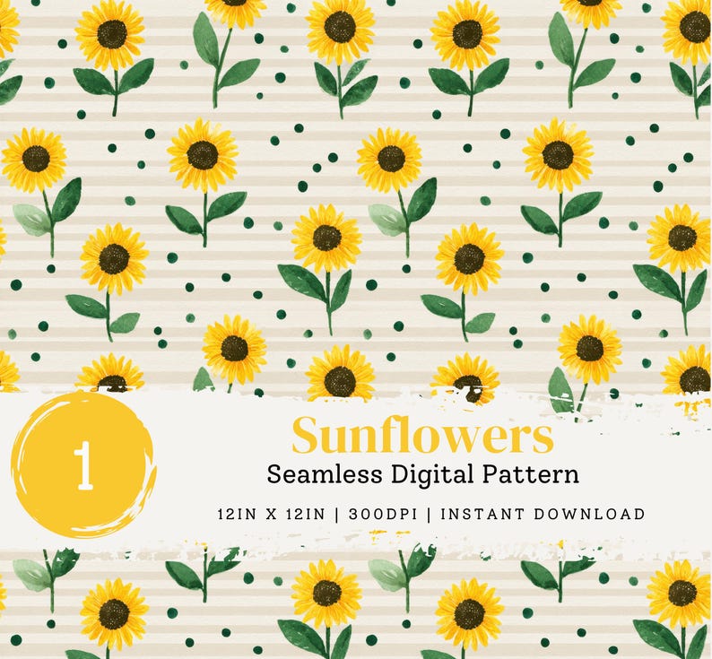 Watercolor Sunflower Digital Pattern, Cute Summer Floral Repeating Tile ...