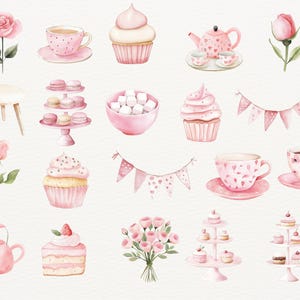 Cute Pink Tea Party Watercolor Clipart Bundle, Boho Spring Picnic ...