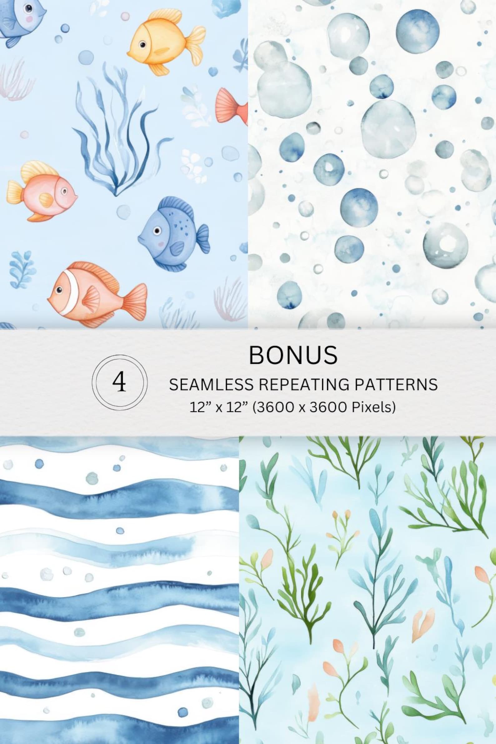 Cute Deep Sea Ocean Creatures Watercolor Clipart Bundles, Printable ...