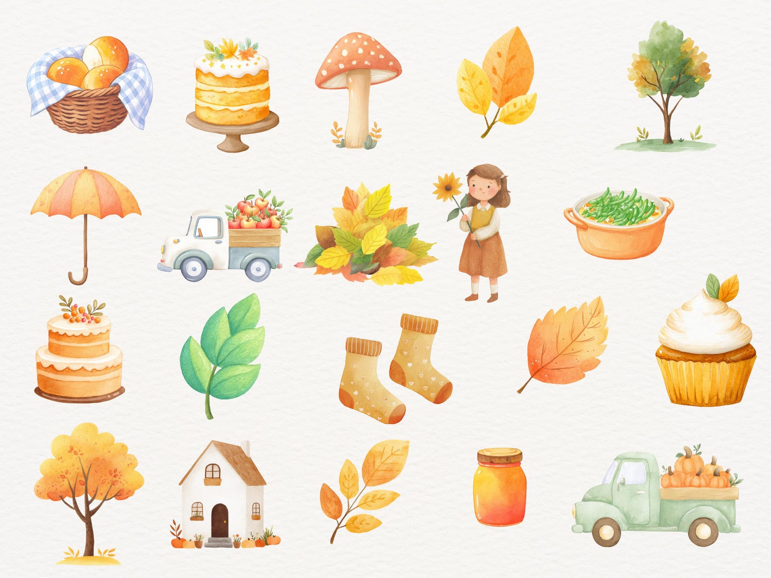 Cute Cozy Fall Watercolor Clipart Bundles, Printable Boho Autumn ...