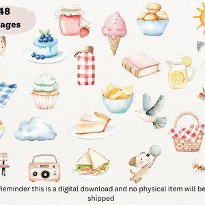 Cute Spring Picnic Watercolor Clipart Bundle, Outdoor Summer Lunch ...