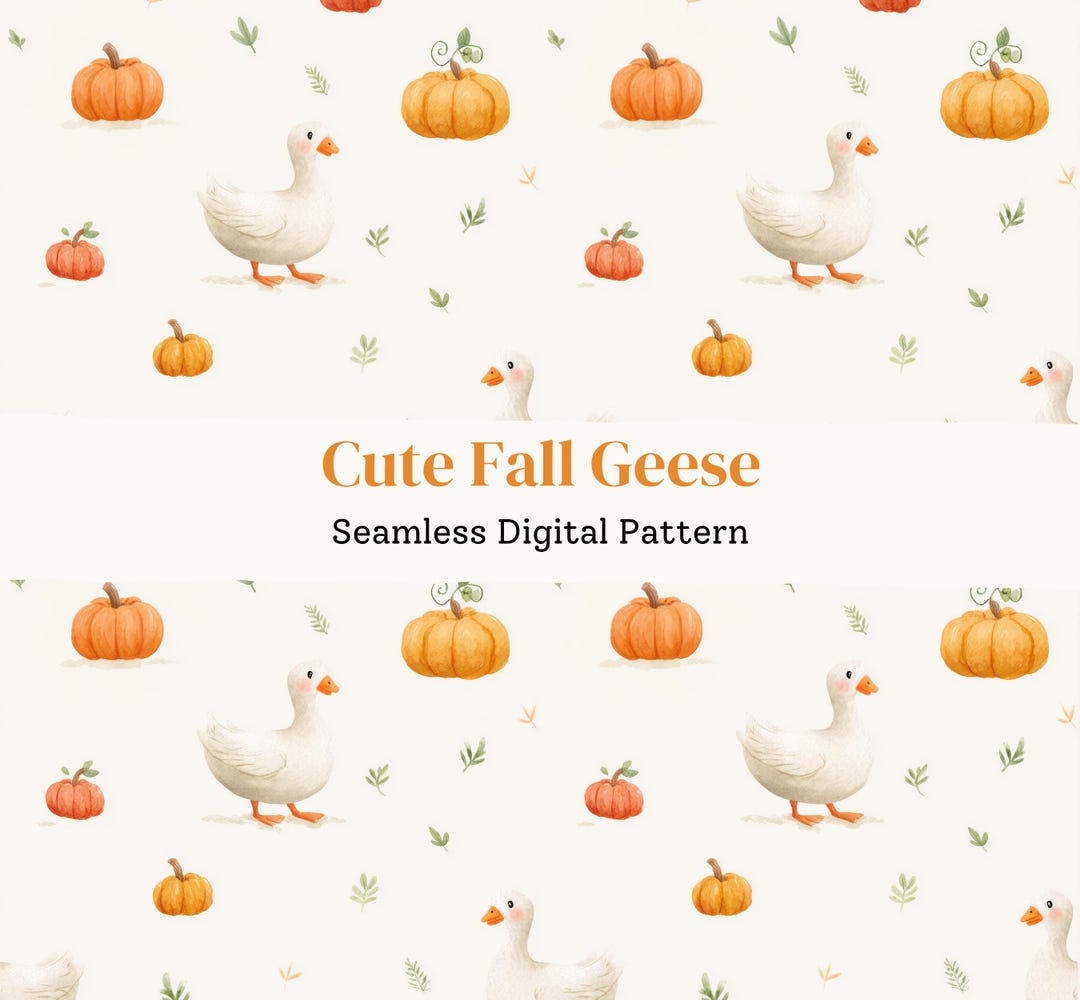 Watercolor Fall Goose & Pumpkins Digital Pattern, Autumn Nursery ...