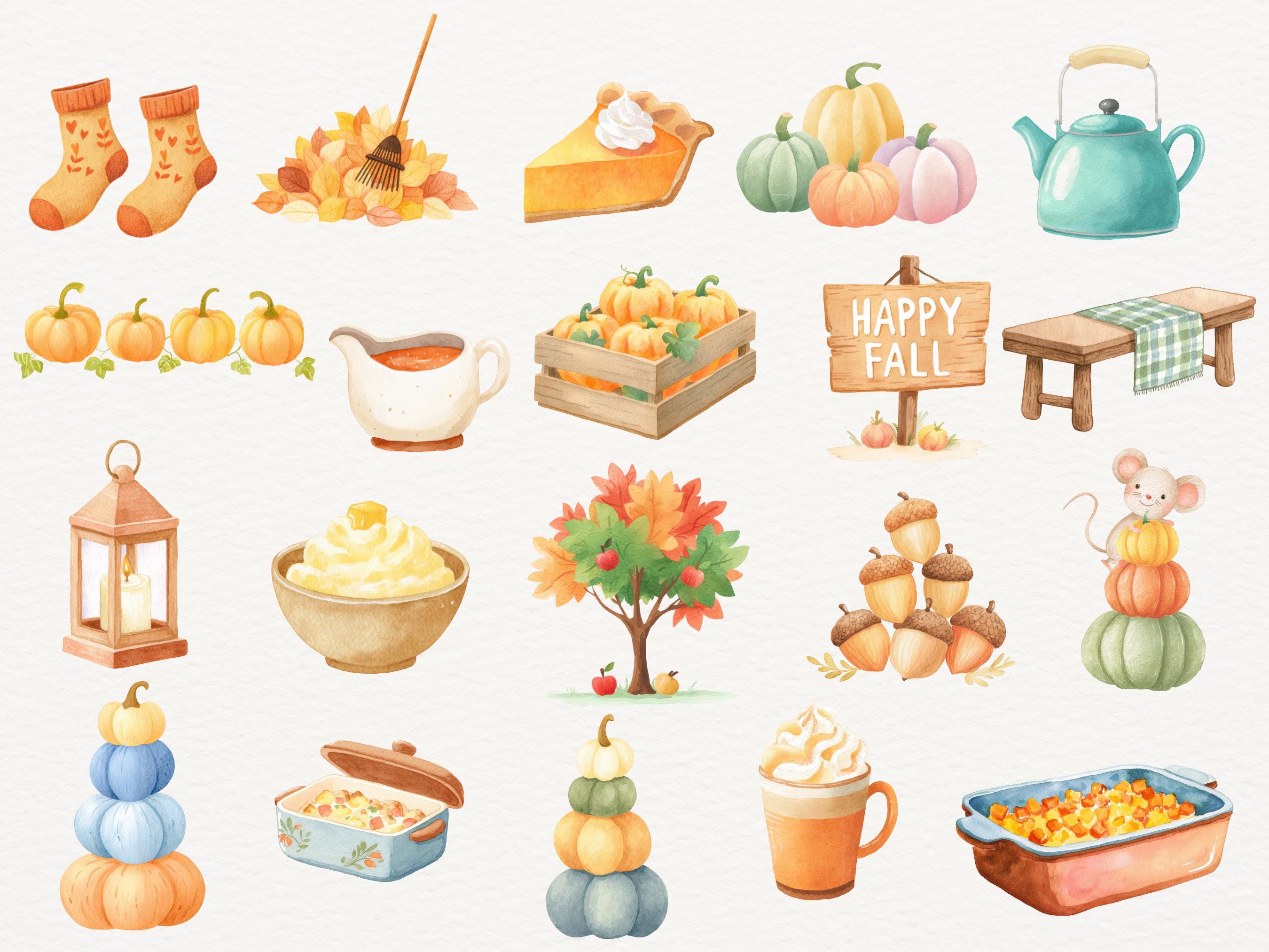 Cute Cozy Fall Watercolor Clipart Bundles, Printable Boho Autumn ...