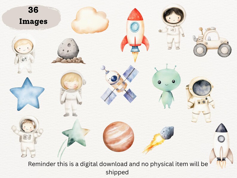Cute Space Astronaut Watercolor Clipart Bundle, Printable Planet ...