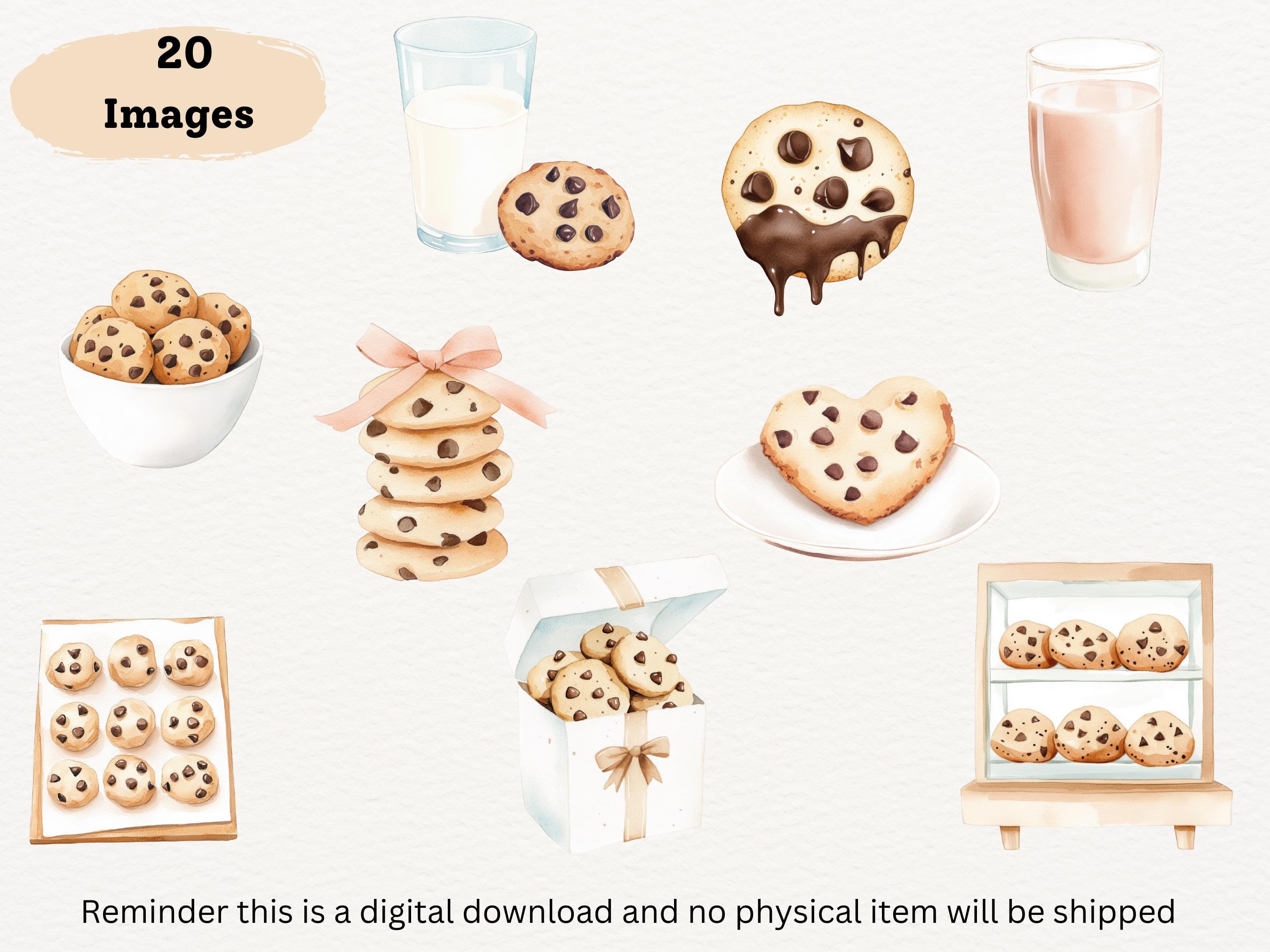 Cute Chocolate Chip Cookie Watercolor Clipart Bundle, Sweet Bakery ...