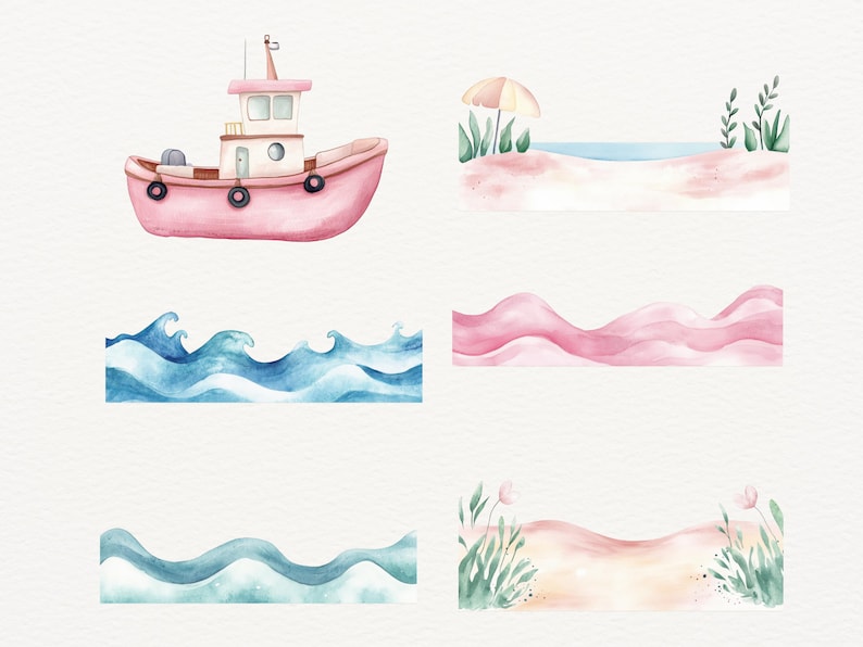 Cute Pink Sailor Watercolor Clipart Bundle, Nautical Sea Animal Digital ...