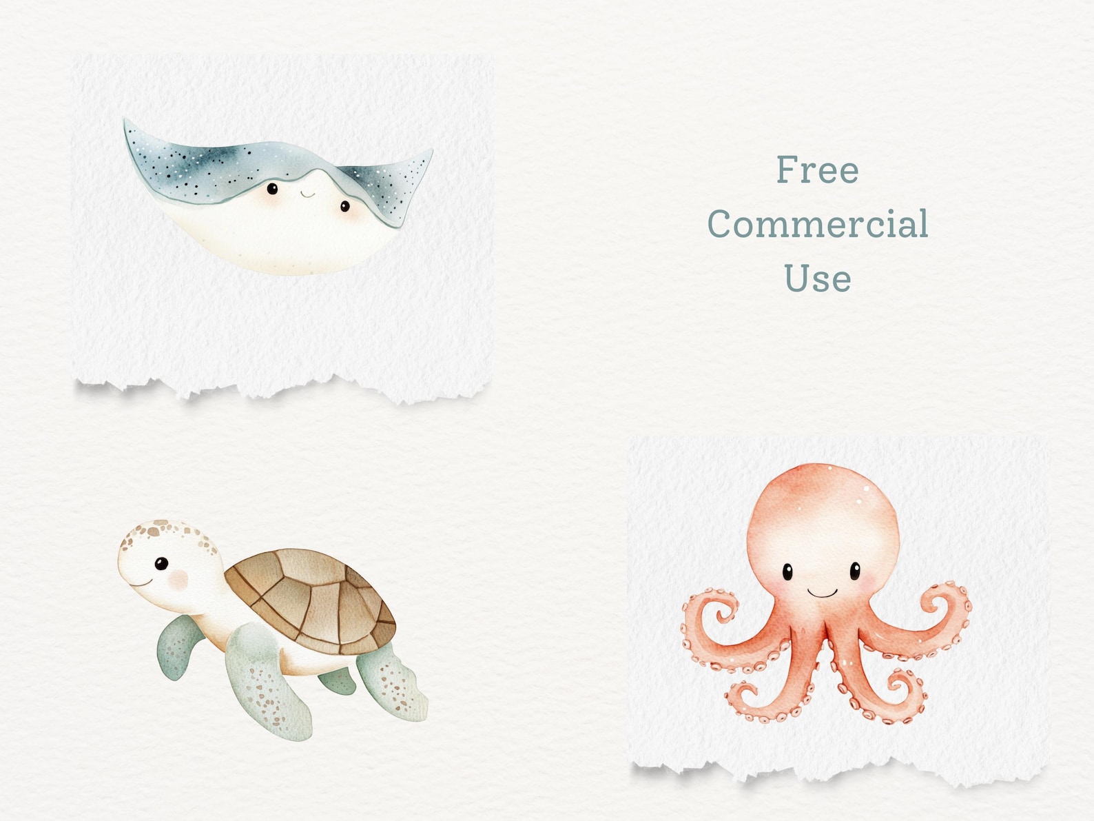Cute Deep Sea Ocean Creatures Watercolor Clipart Bundles, Printable ...