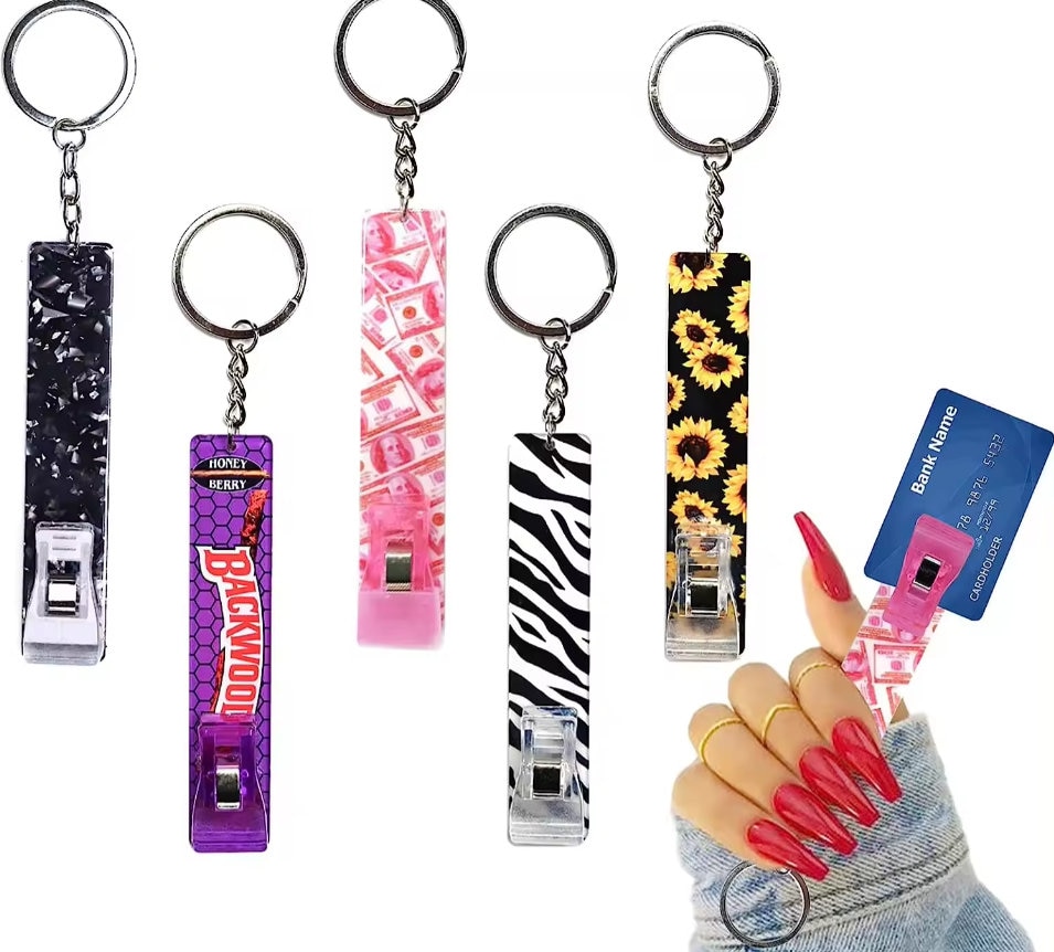 Card Grabber for Long Nails Cute Acrylic ATM Card Puller Clip Keychain ...