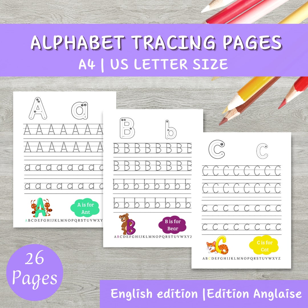 Pages de traçage ABC, feuille de traçage des lettres, feuilles de ...
