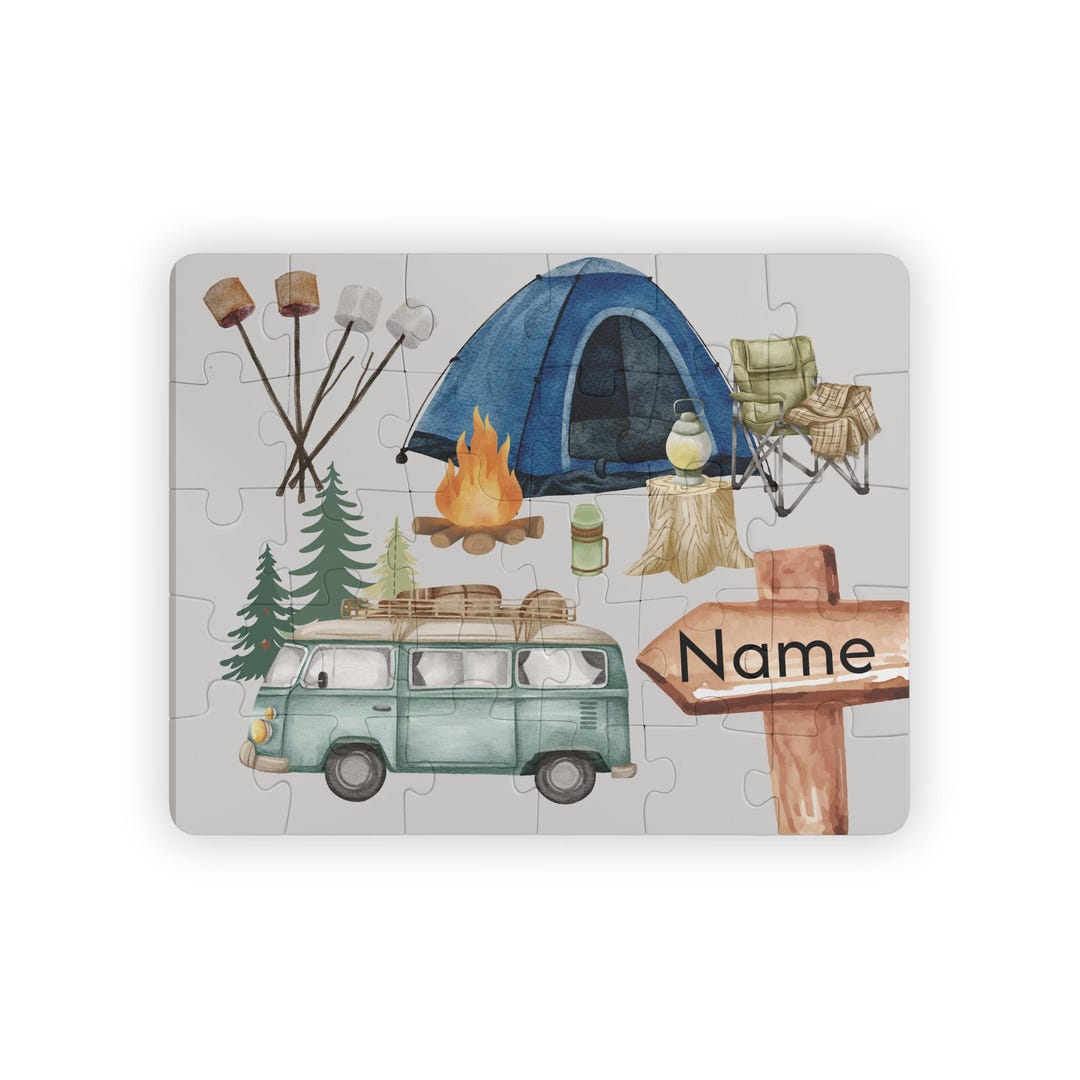 Personalized Camping Puzzle for Kids: 30-piece Jigsaw, Family Trip Game ...