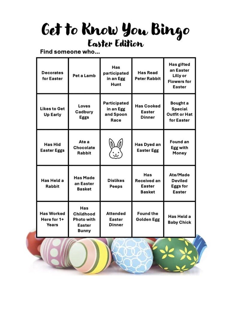 Team Building Activity Get to Know You Bingo Easter Edition - Etsy