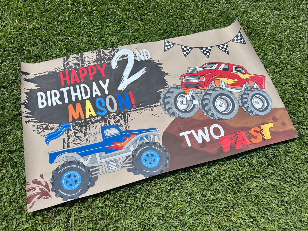 Monster Truck Birthday Banner | Birthday Party Banner | Kraft Paper ...